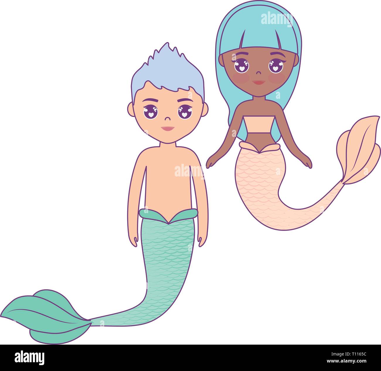 cute couple mermaids character vector illustration design Stock Vector ...