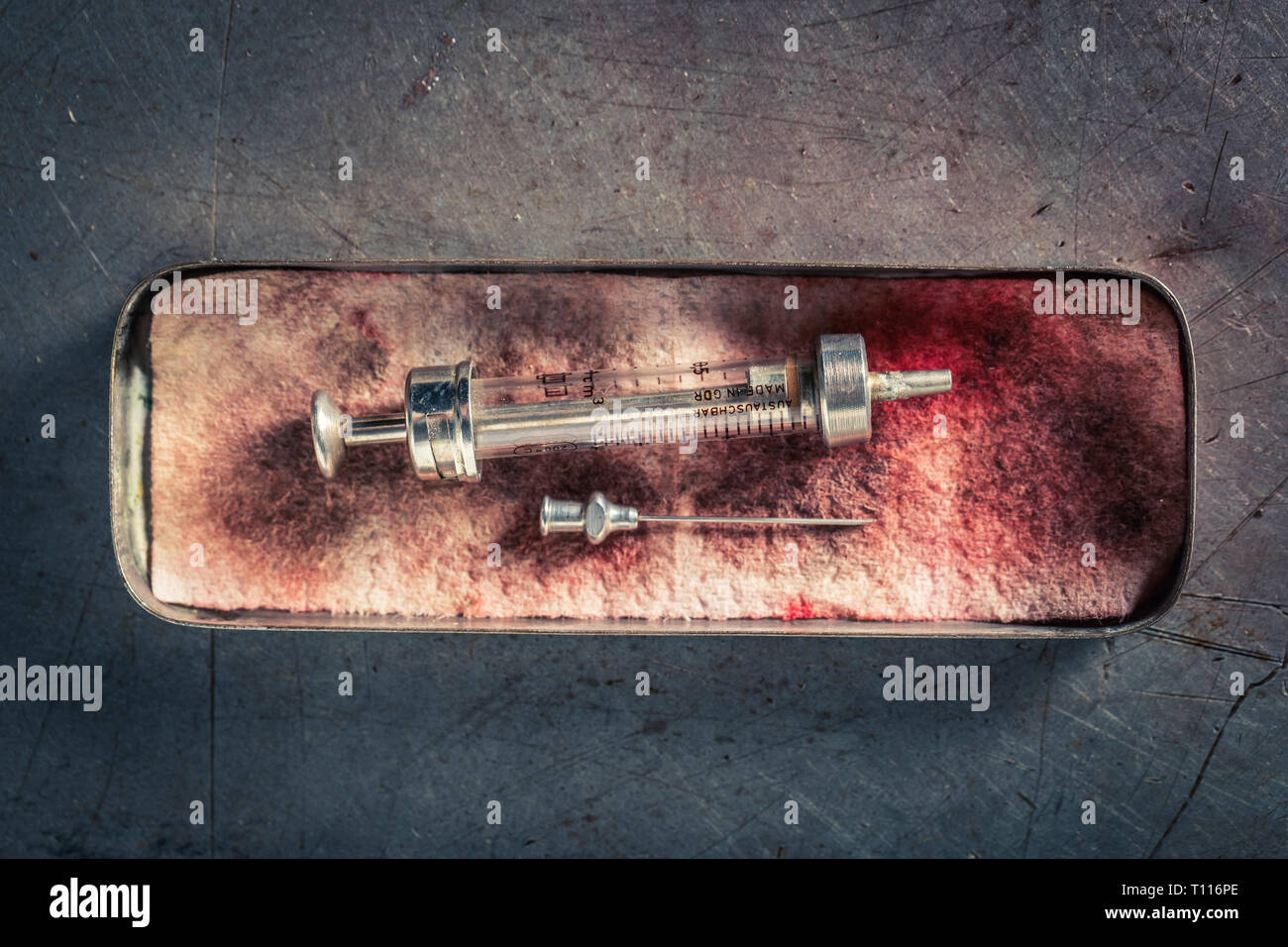 Antique syringes with a needle preparation for vaccination Stock Photo ...