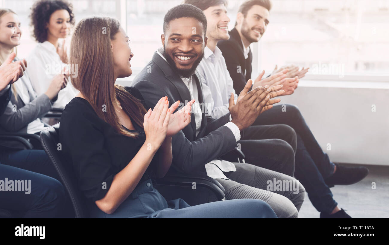 Business presentation. Managers clapping hands at training Stock Photo ...