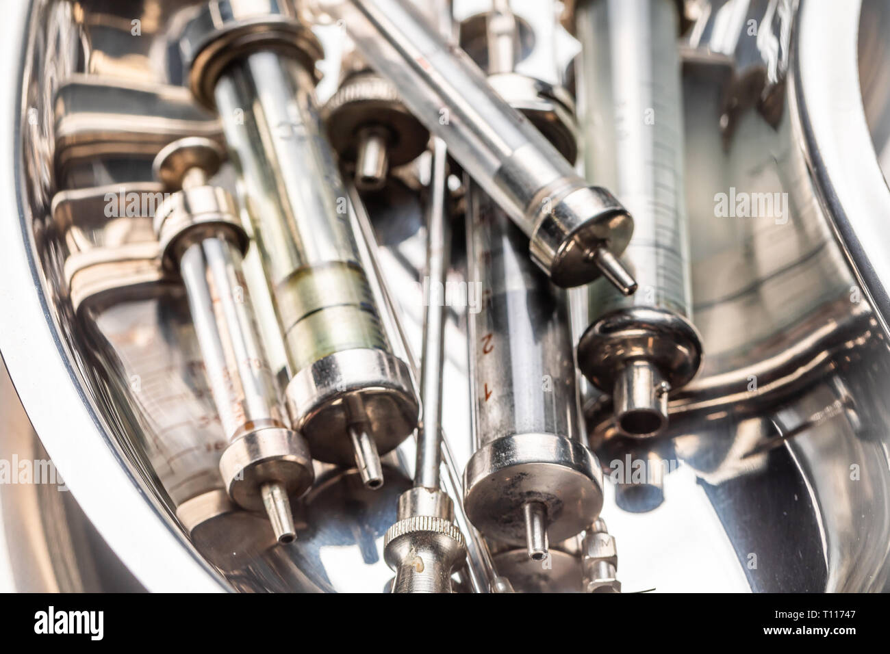 Unique syringes with a needle prepared for blood test Stock Photo - Alamy