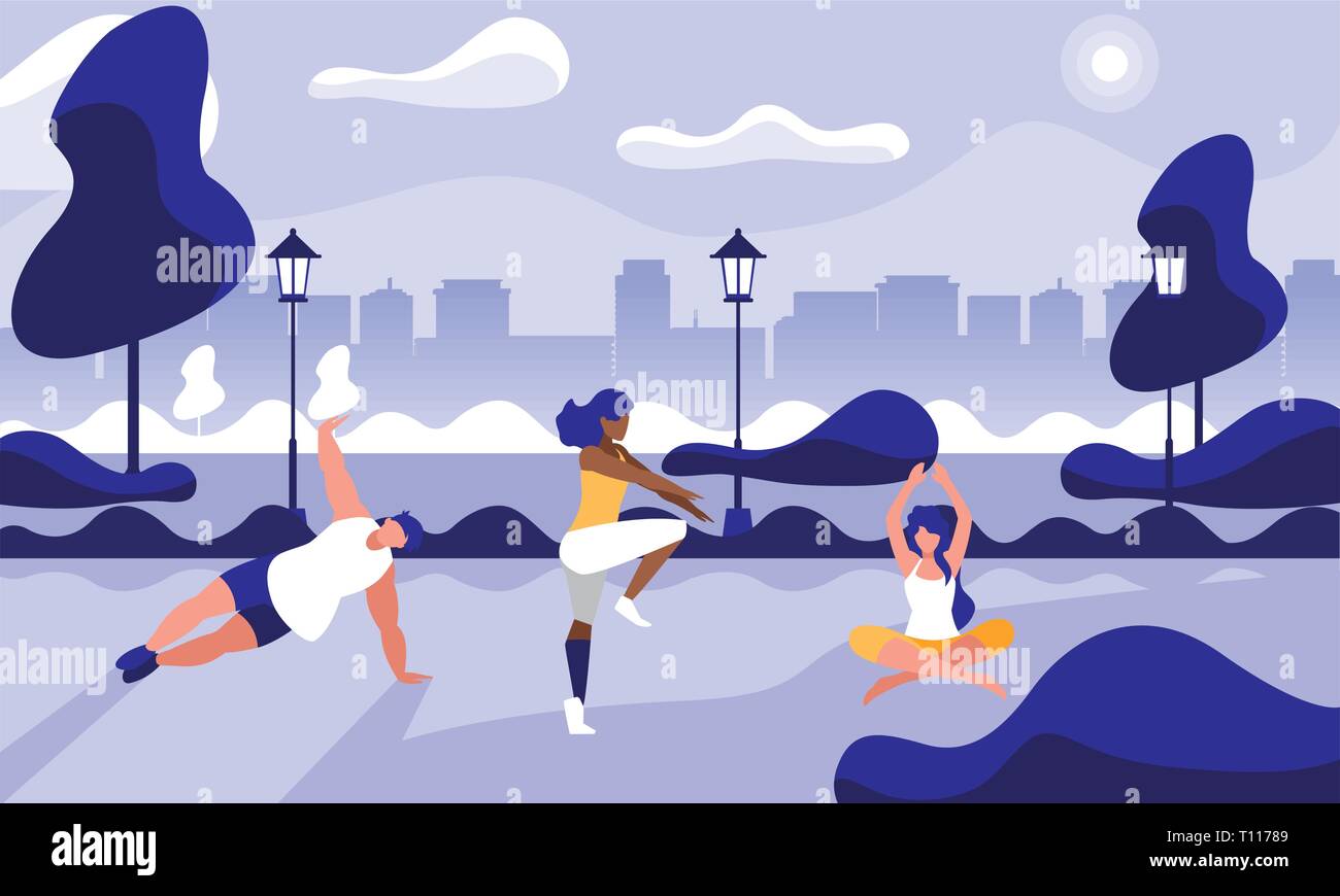 young people practicing outdoor gym vector illustration design Stock ...