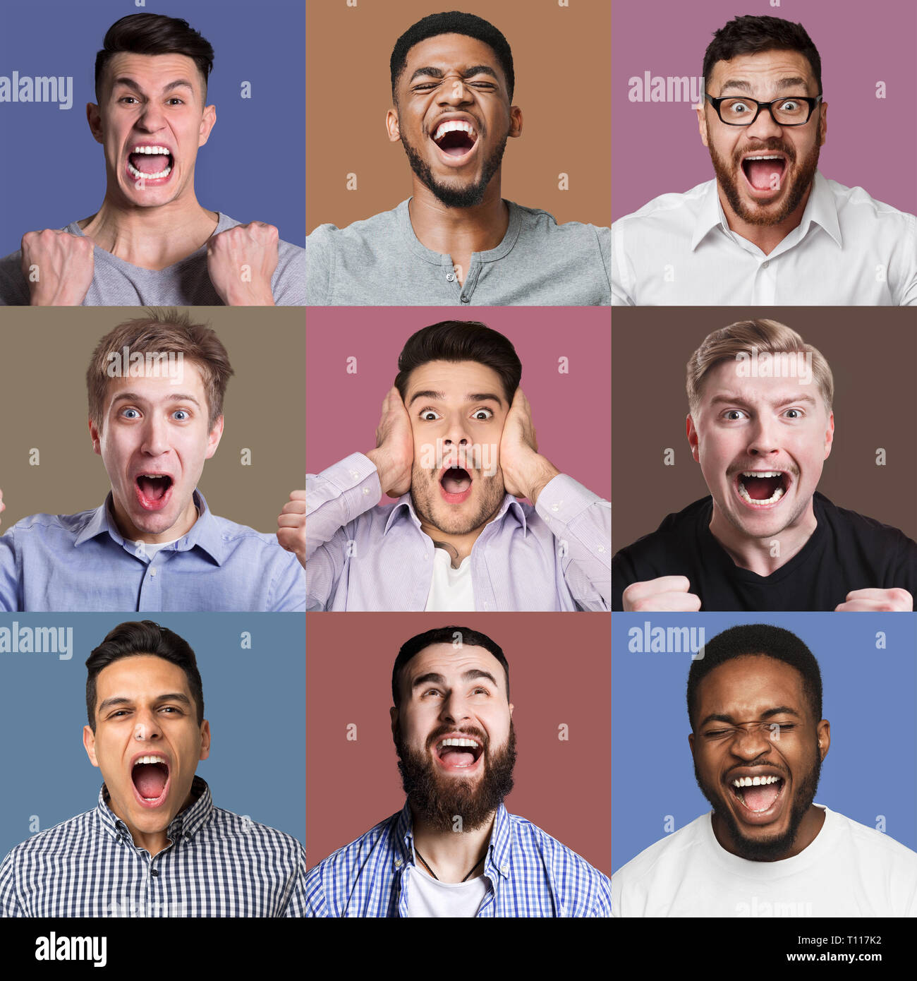 Happy male faces collage Stock Photo - Alamy
