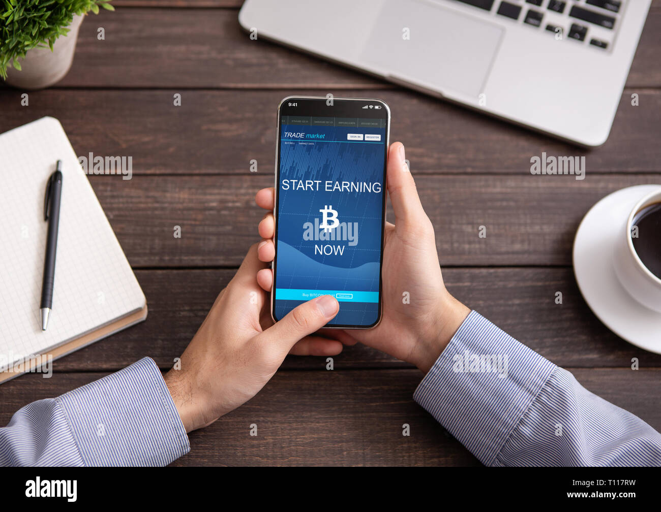 Bitcoin earning application on smartphone screen isolated Stock Photo ...