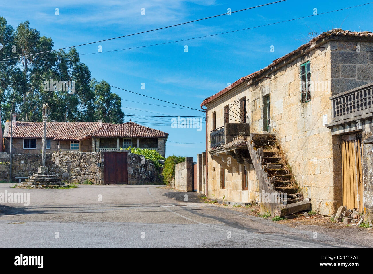 Rural square in Sisan village, Ribadumia town, Galicia Stock Photo - Alamy