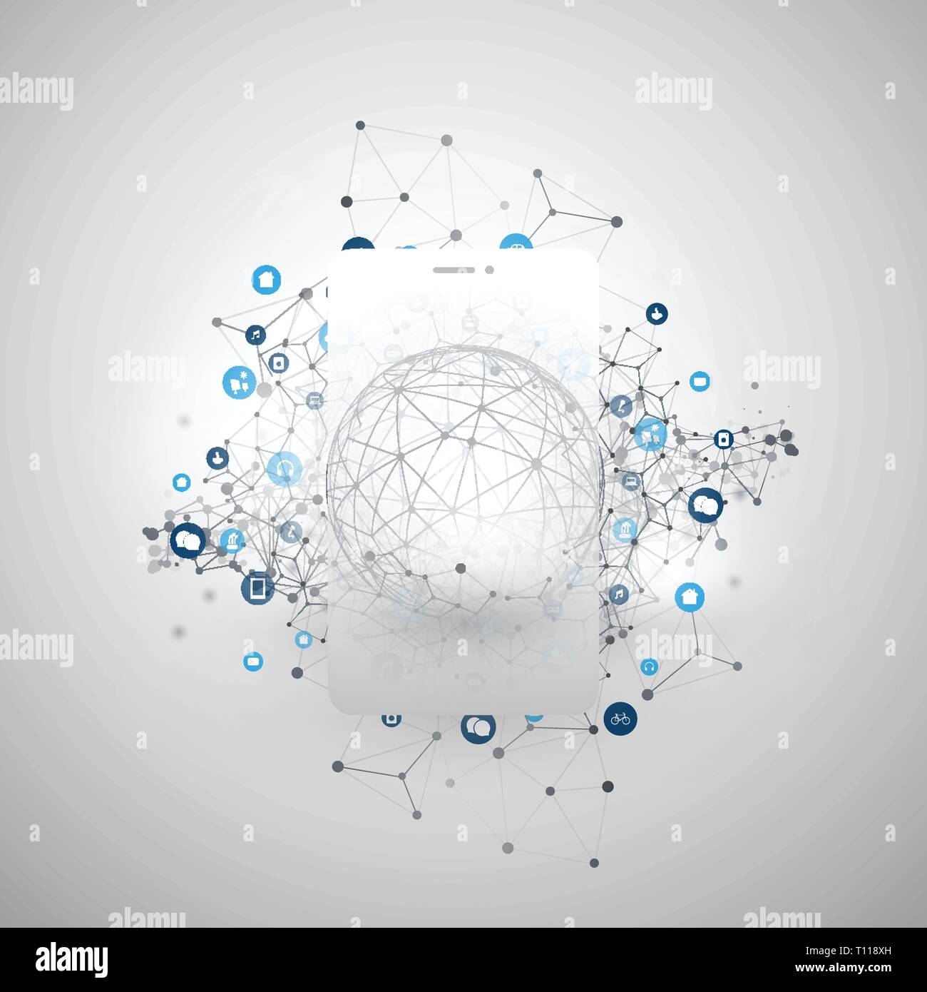 Internet of Things, Cloud Computing Design Concept with Mobile Phone Silhouette and Icons ...
