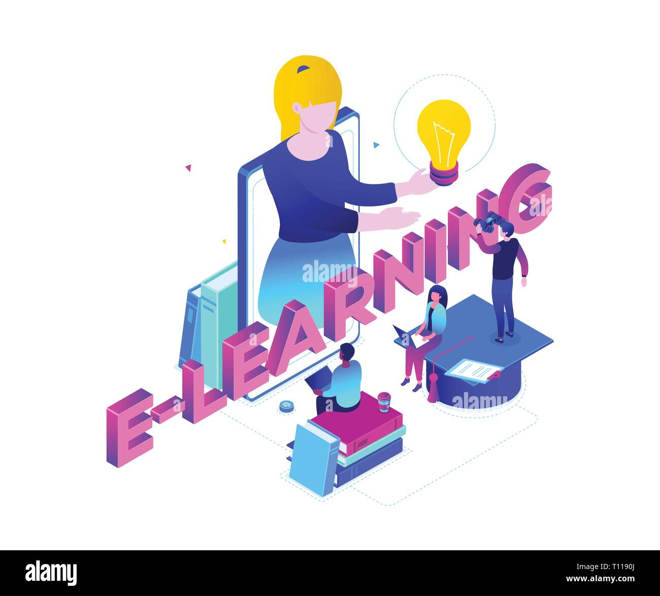 E-learning concept - modern colorful isometric vector illustration on ...