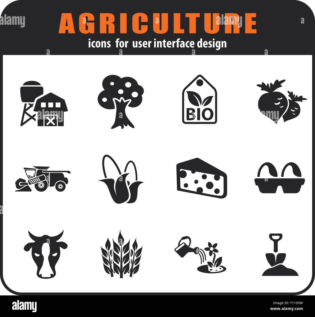 Vector agricultural icons set for user interface design Stock Vector ...