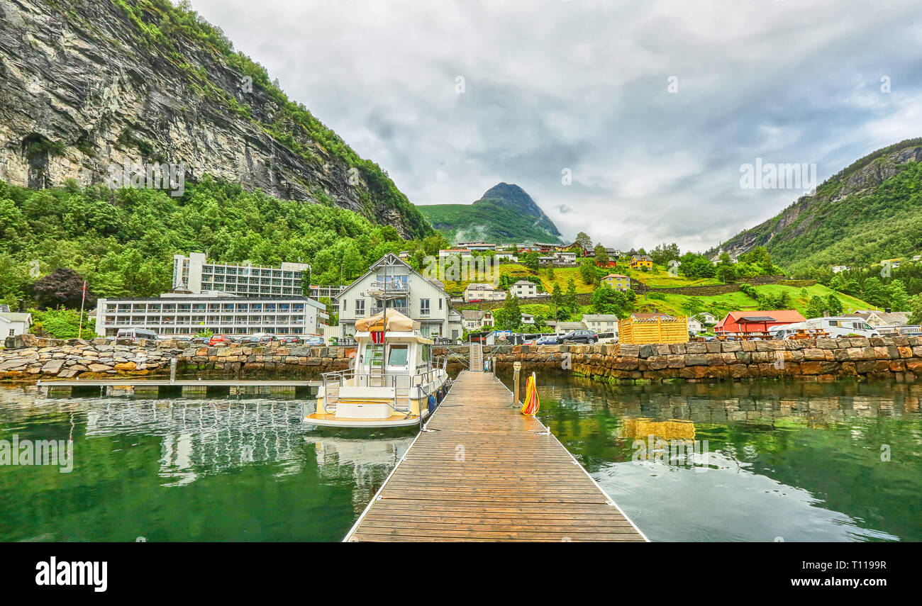 Town geiranger located on the UNESCO-protected Geiranger fjord in ...