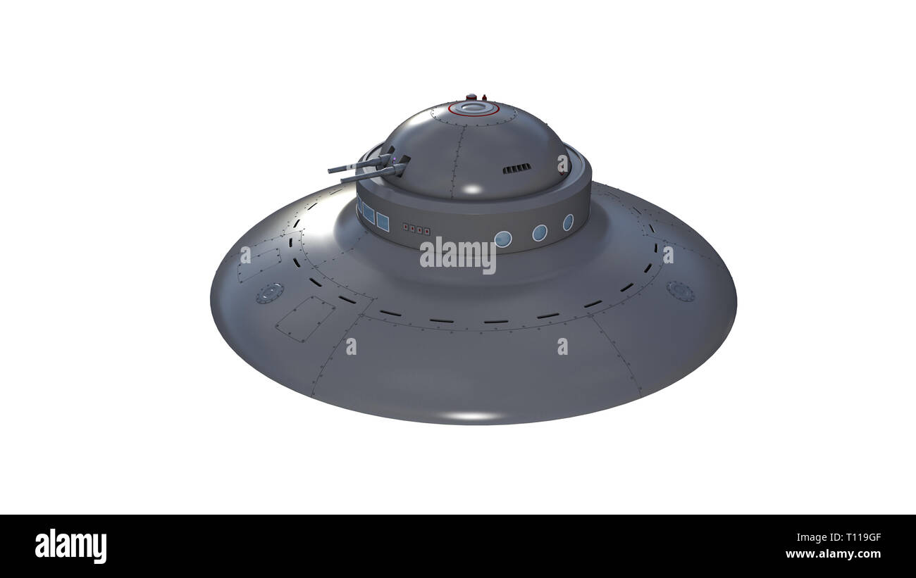 Retro UFO Spaceship, vintage flying saucer, spacecraft isolated on ...