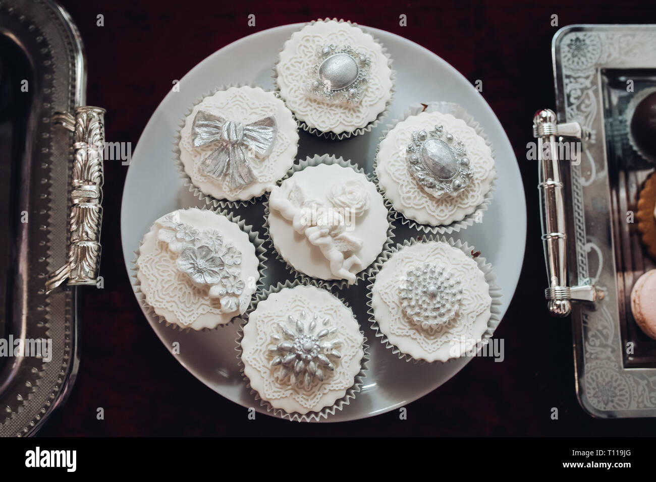 Beautiful delicious cakes, white color. Sweets brilliant, sweet Stock ...