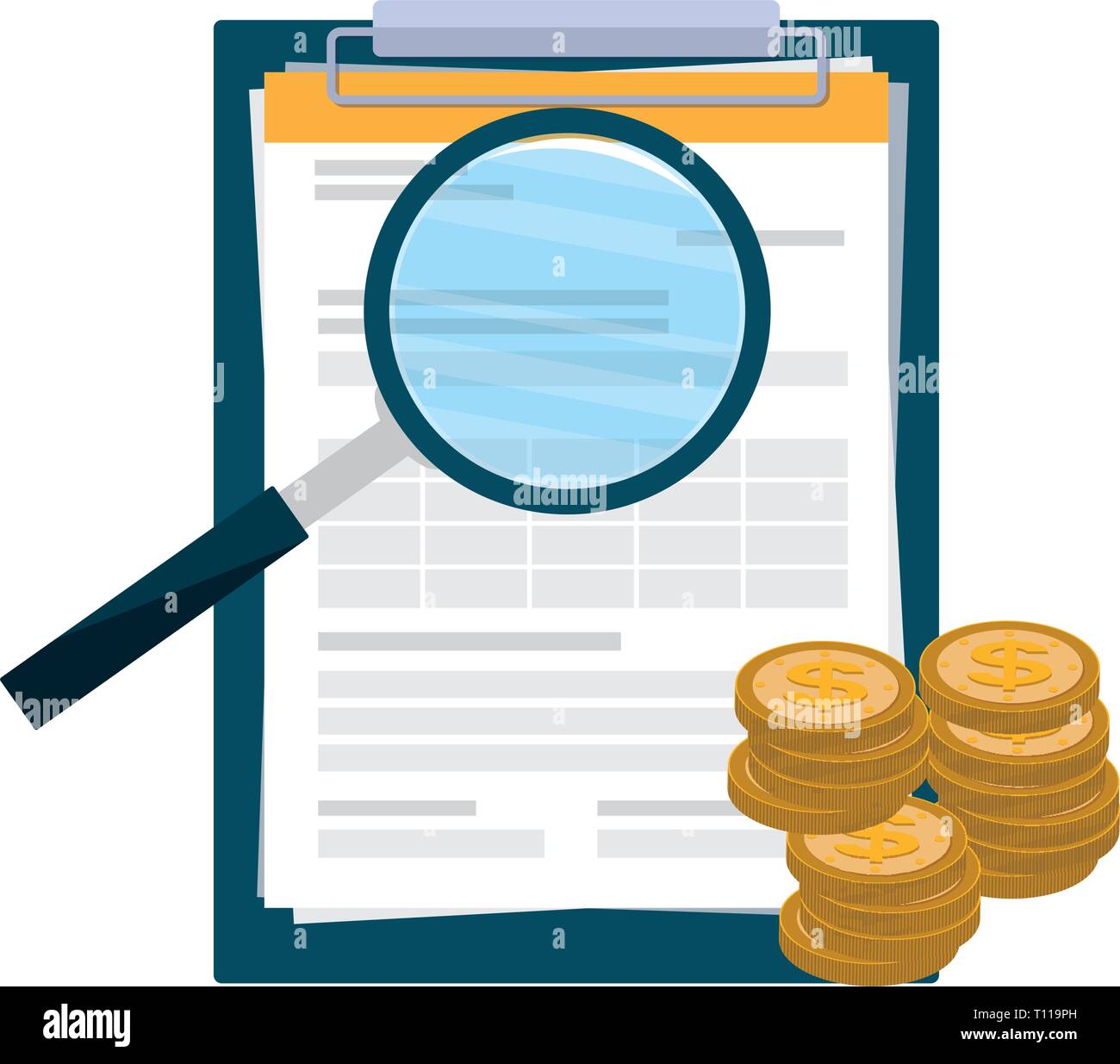 coins money with checklist documents vector illustration design Stock ...