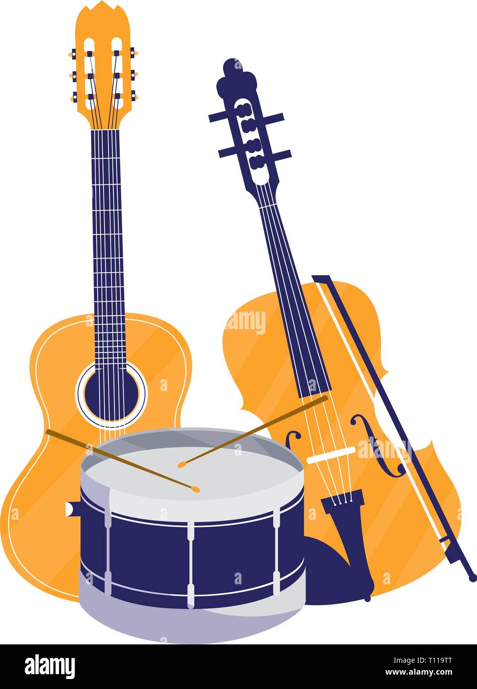 guitar and fiddle instruments musical vector illustration design Stock ...
