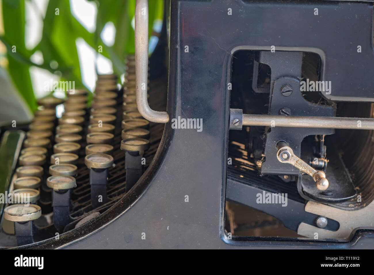 Detail of a historic dusty mechanical typewriter made in Germany during ...