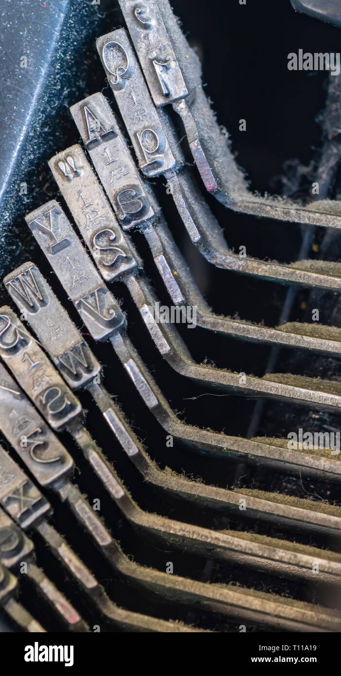 Detail of a historic dusty mechanical typewriter made in Germany during ...