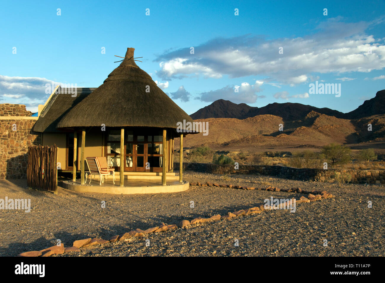 Luxury rondavels (private chalets) at a desert lodge near the famous ...