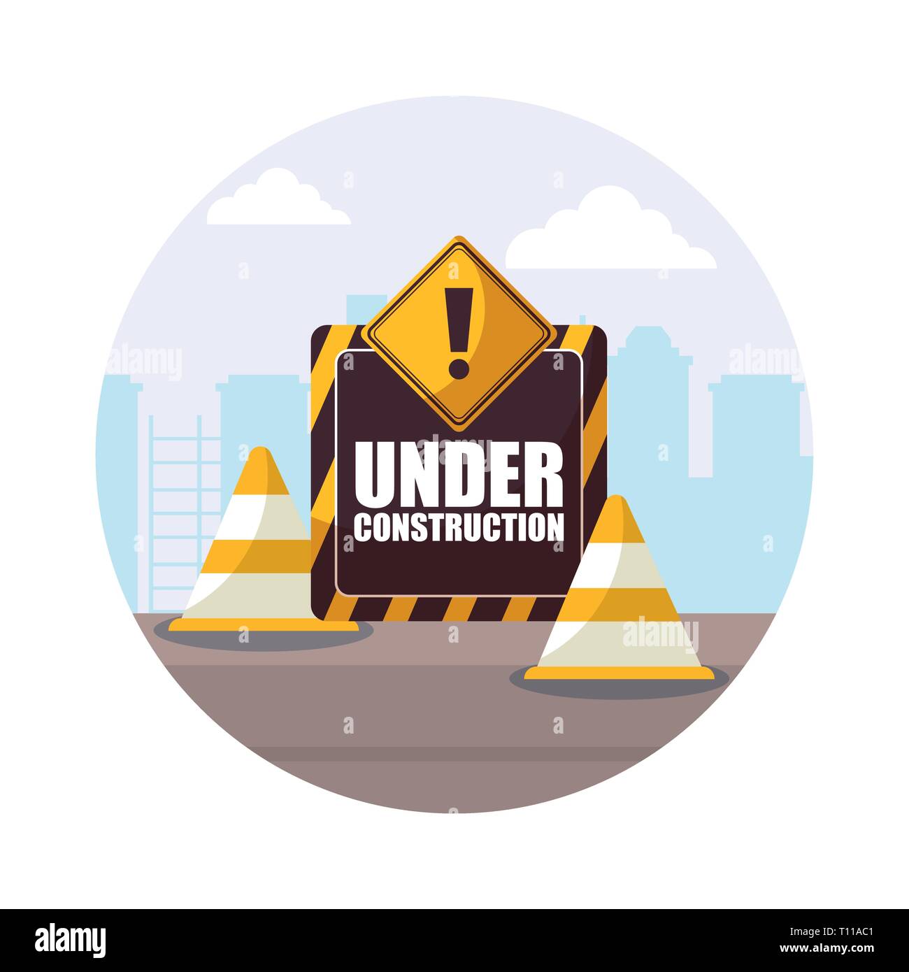 under construction label with cones vector illustration design Stock ...