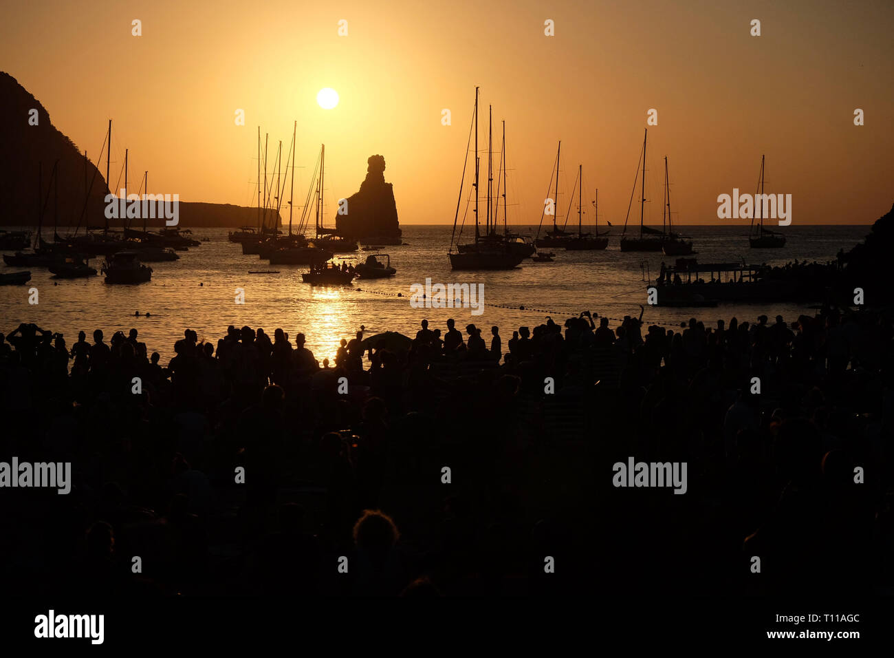 Beautiful island of Ibiza sunset,Cala Benirras beach, Spain, a sequence ...