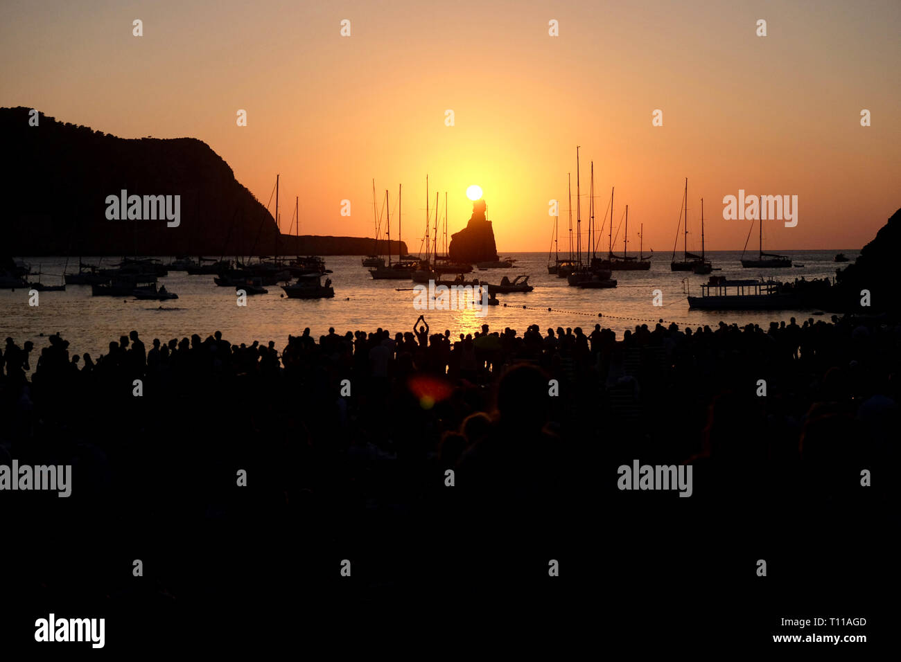 Beautiful island of Ibiza sunset,Cala Benirras beach, Spain, a sequence ...