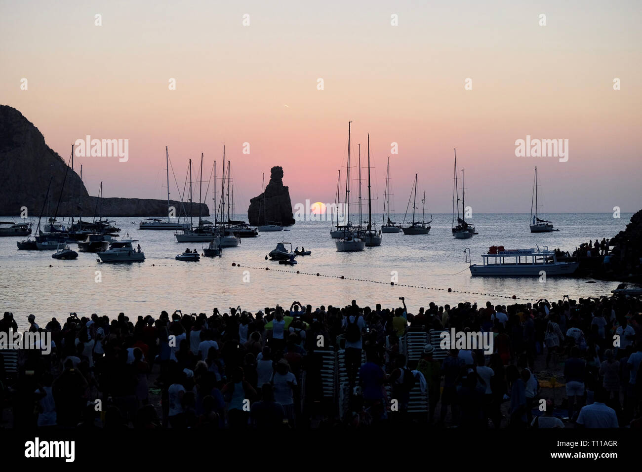 Beautiful island of Ibiza sunset,Cala Benirras beach, Spain, a sequence ...