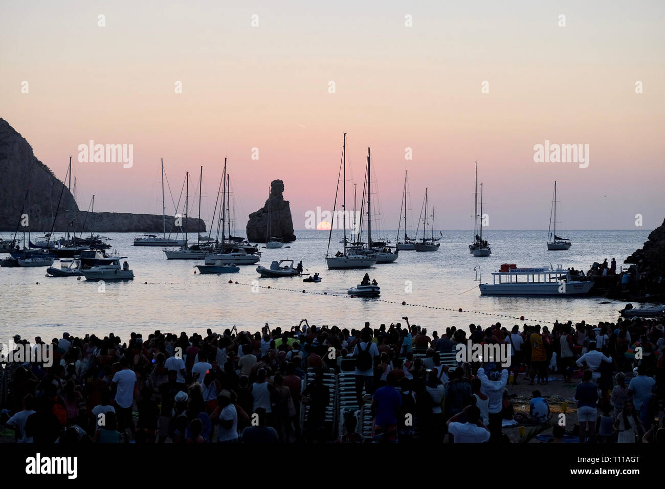 Beautiful island of Ibiza sunset,Cala Benirras beach, Spain, a sequence ...