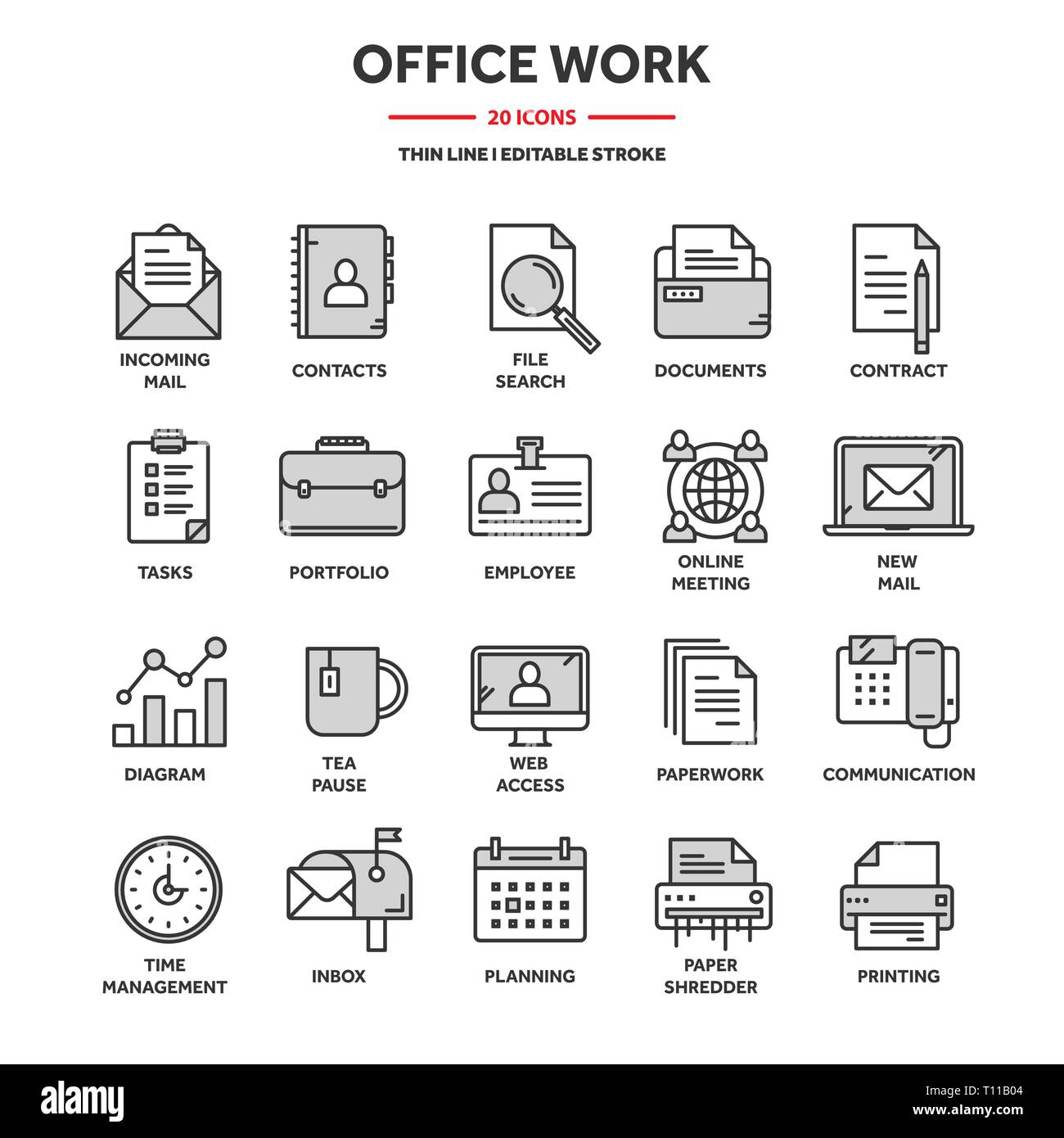 Business and office work. Documents, paperwork. Businessman. Thin line ...