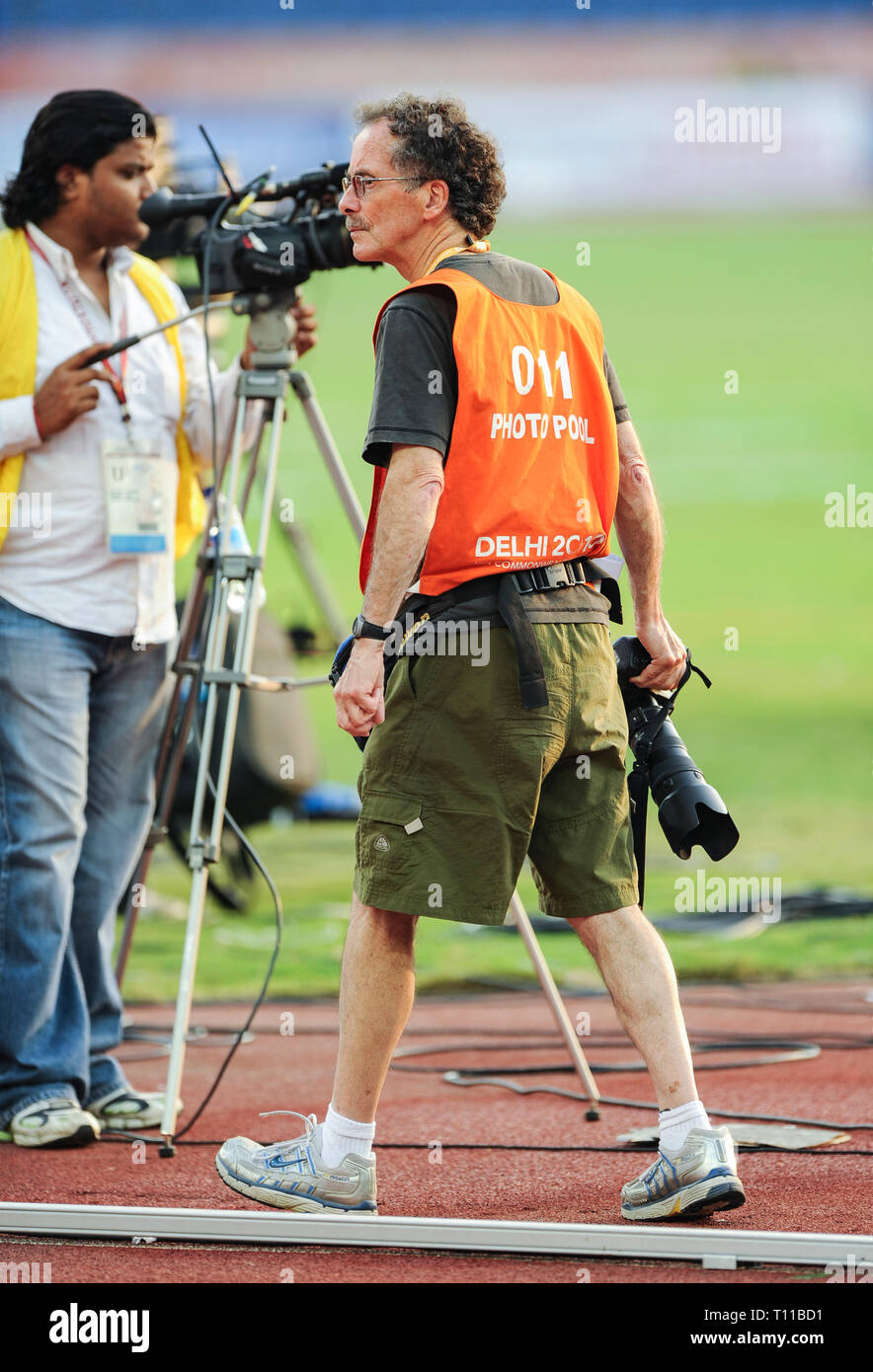 DELHI, INDIA - OCTOBER 10: Mark Sherman work at the Commonwealth Games ...