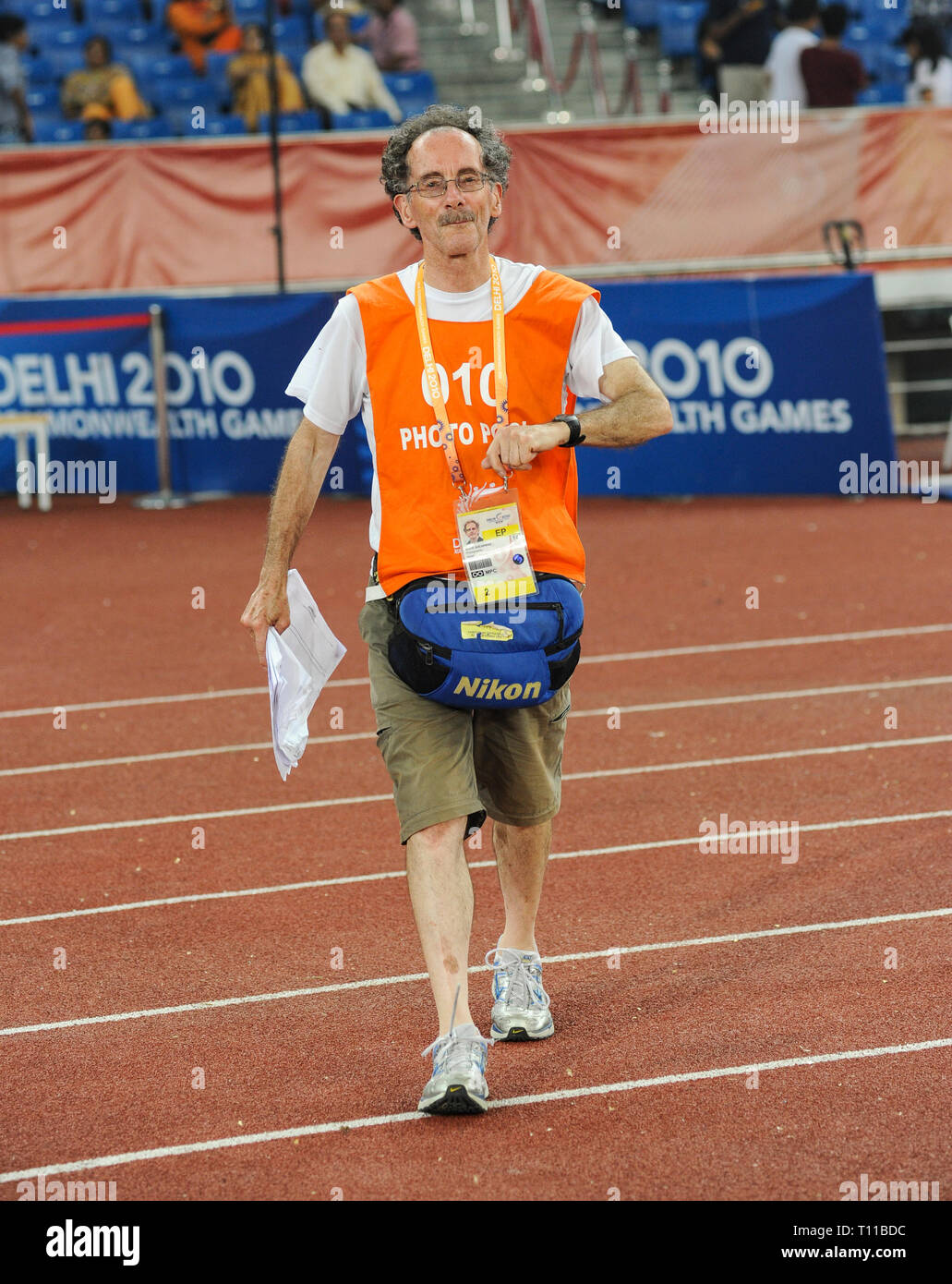 DELHI, INDIA - OCTOBER 10: Mark Sherman work at the Commonwealth Games ...
