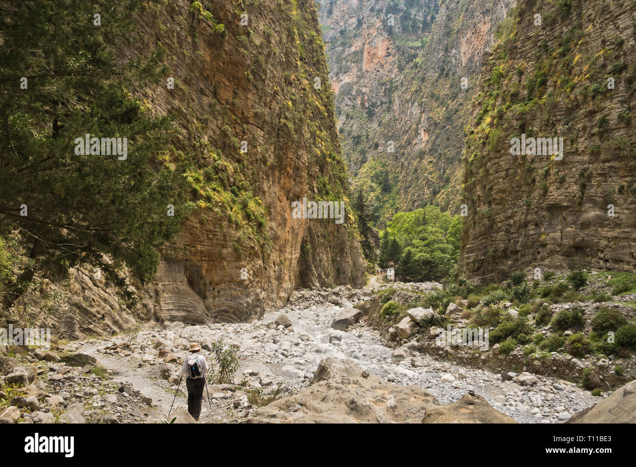 Trekking on a path through Samaria gorge near Iron gate, south west ...