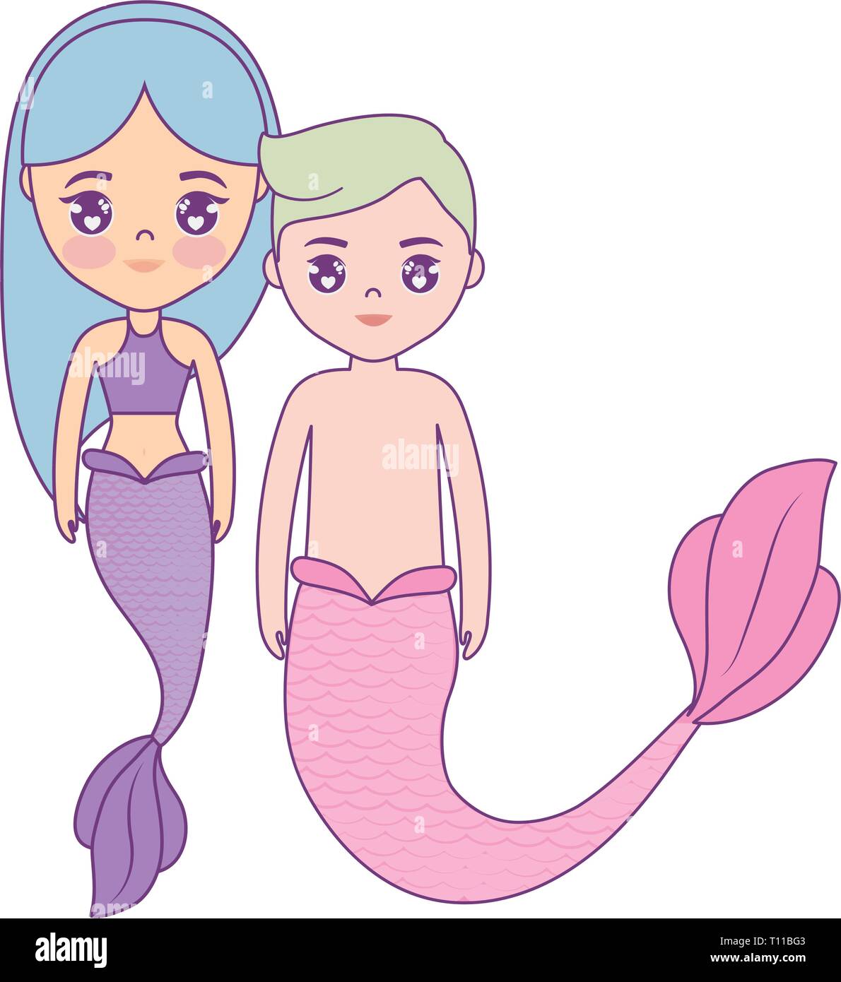 cute couple mermaids character vector illustration design Stock Vector ...