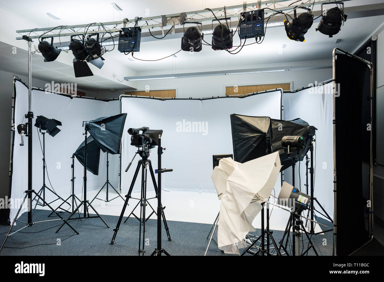 inside a film and tv media studies classroom with a studio, cameras ...