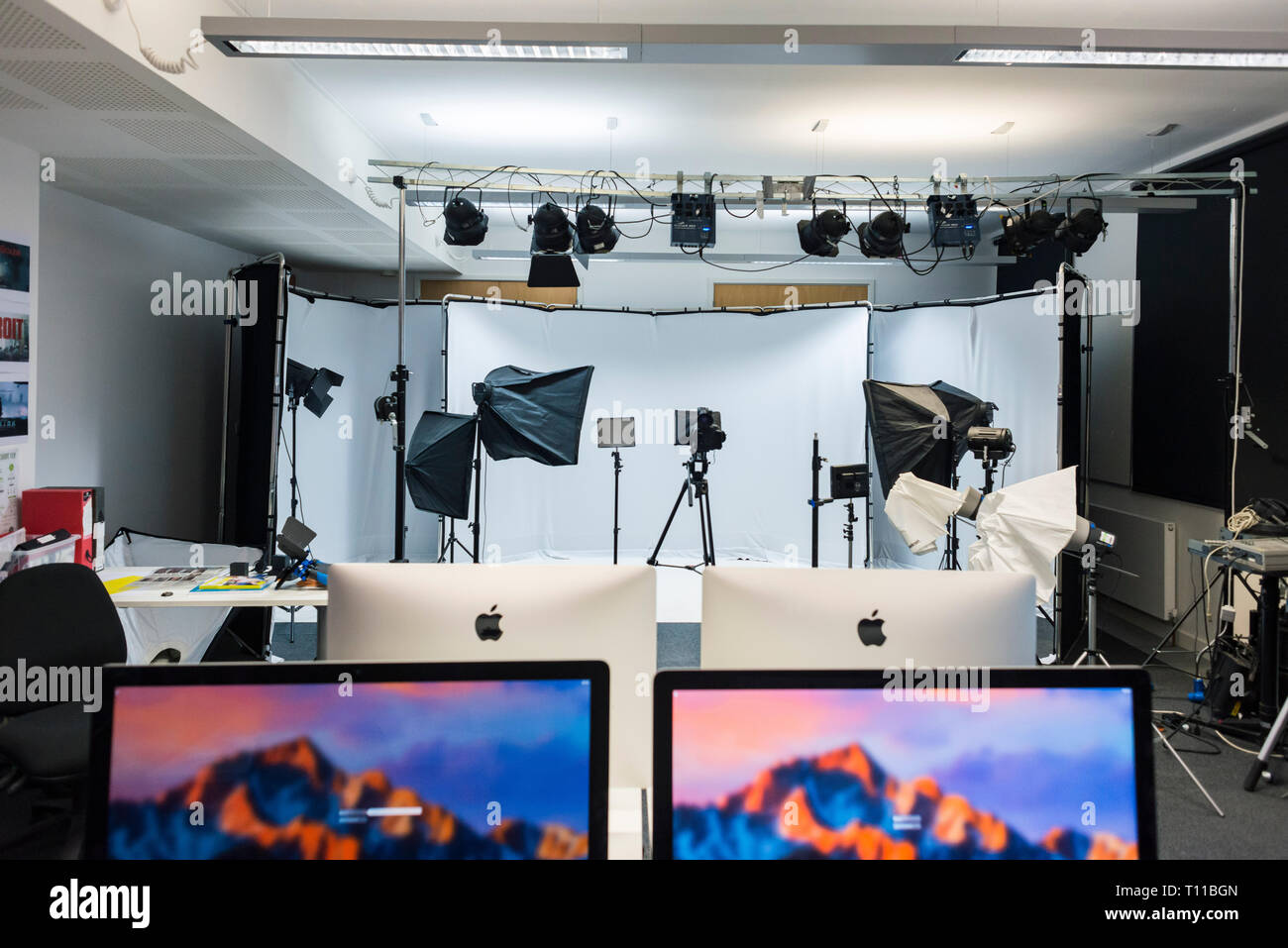 inside a film and tv media studies classroom with a studio, cameras ...