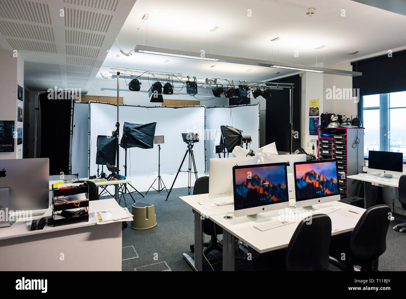 inside a film and tv media studies classroom with a studio, cameras ...