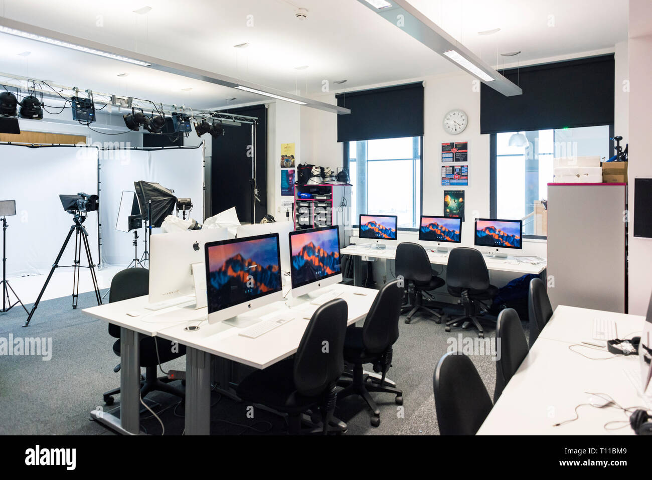 inside a film and tv media studies classroom with a studio, cameras ...
