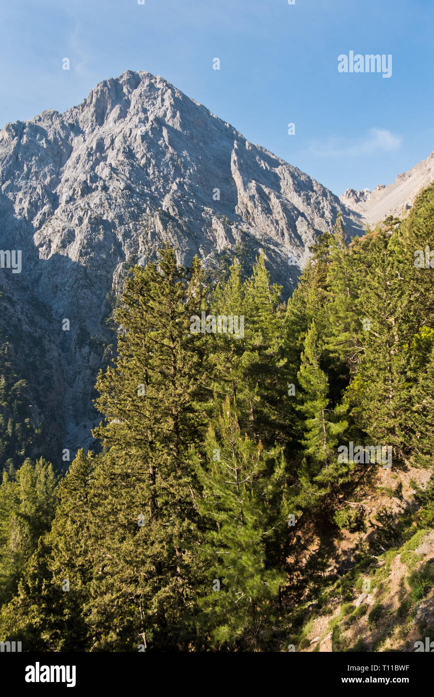 Very high mountain peaks around Samaria gorge, south west part of Crete ...