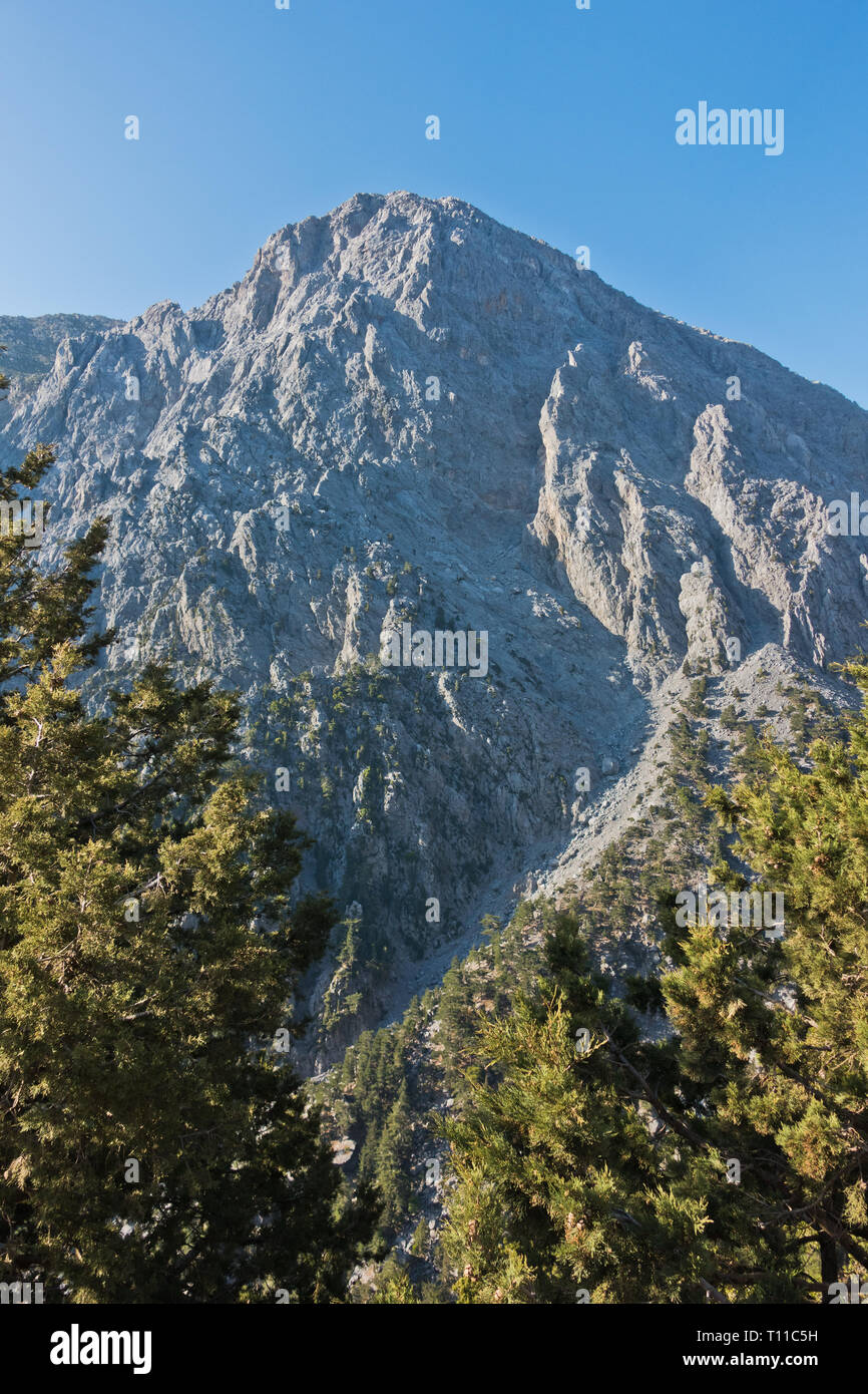 Very high mountain peaks around Samaria gorge, south west part of Crete ...