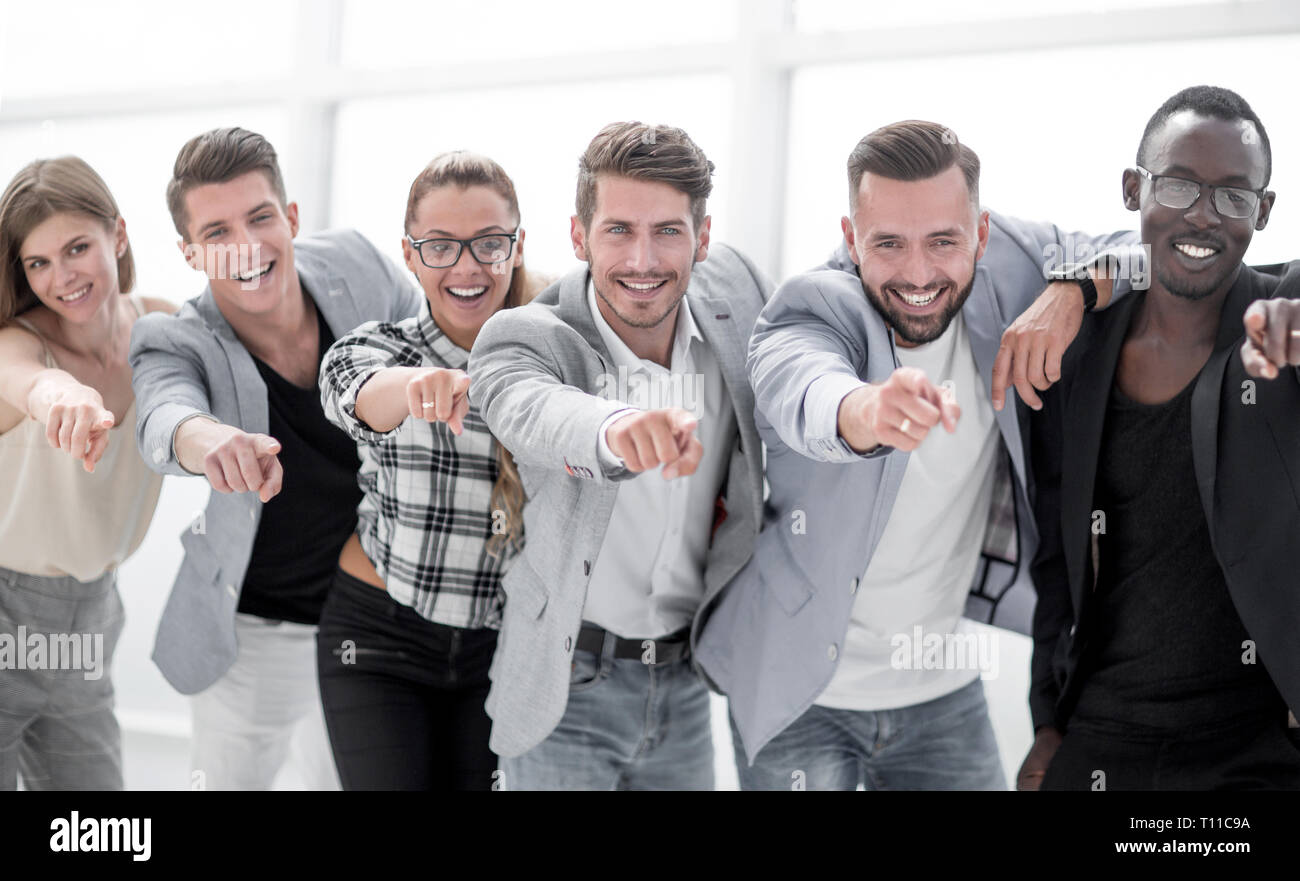 Group of people pointing at the camera and smiling - isolated Stock ...