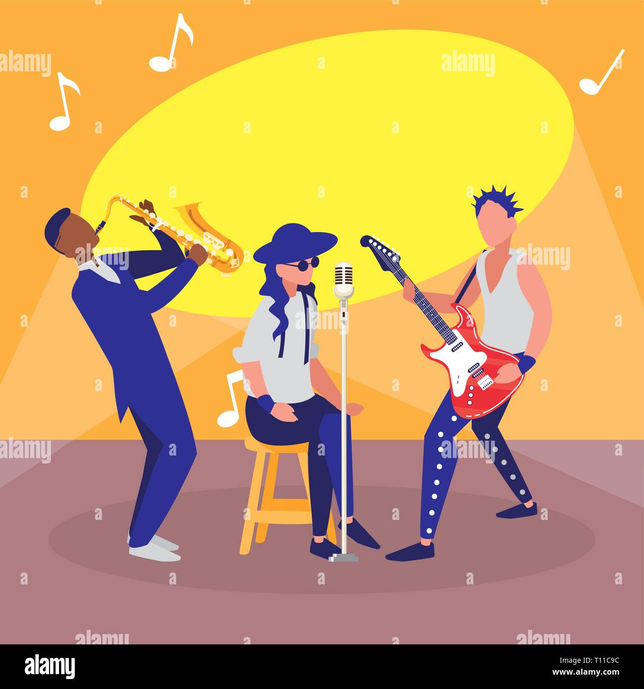 singer and musicians band characters vector illustration design Stock ...