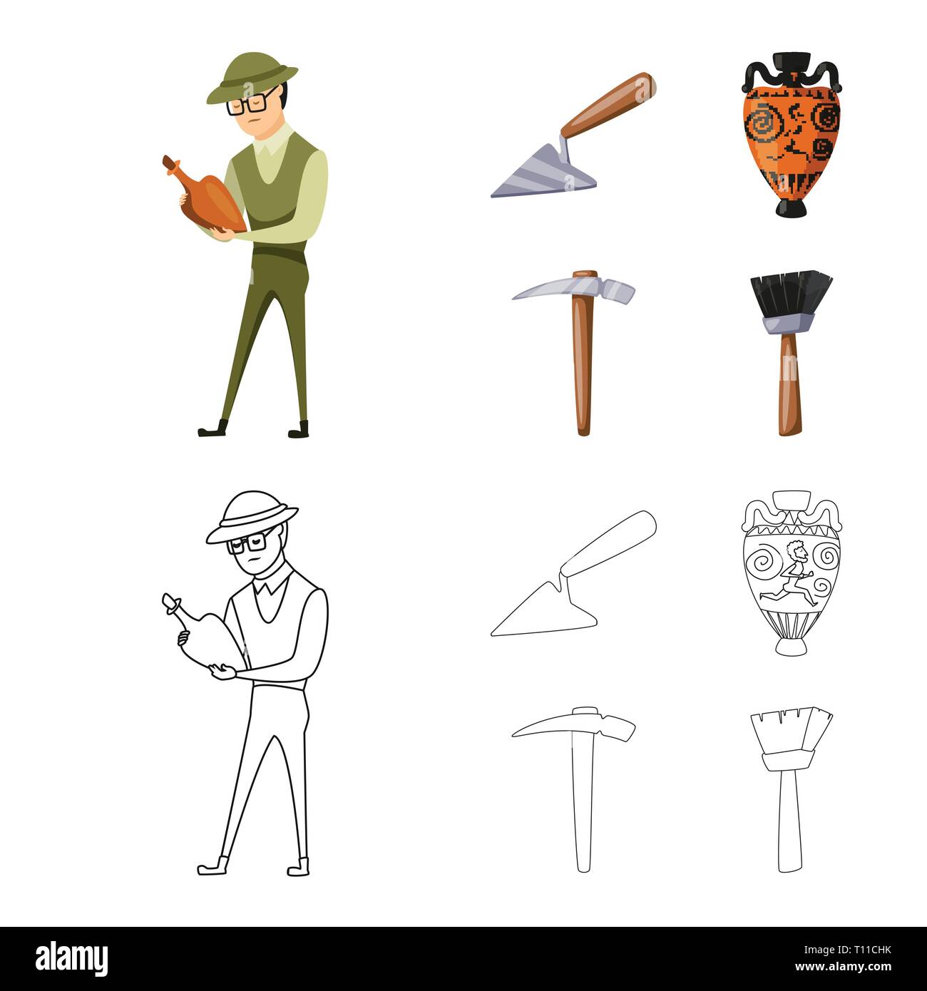 archaeologist,tool,amphora,pickaxe,brush,human,trowel,artifact,pick,dig ...
