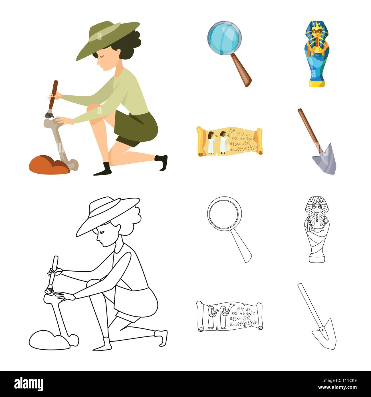 archaeologist,lens,sarcophagus,scroll,shovel,girl,glass,pharaoh,papyrus ...