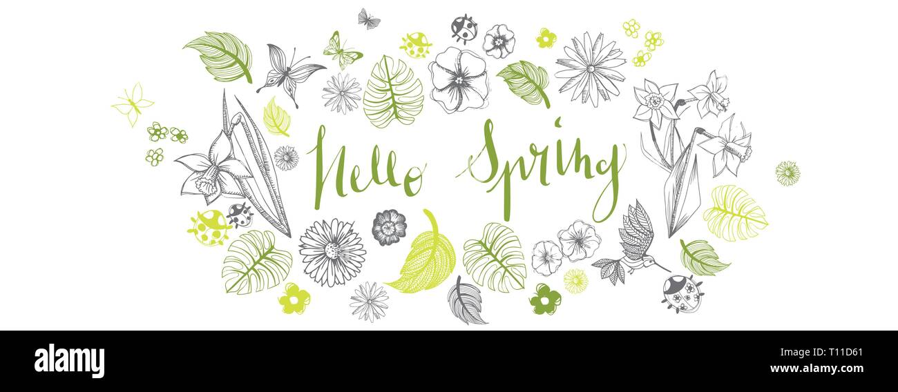 Sweet spring doodles full vector large banner Stock Vector Image & Art ...