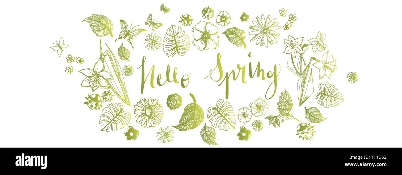 Sweet spring doodles full vector large banner Stock Vector Image & Art ...