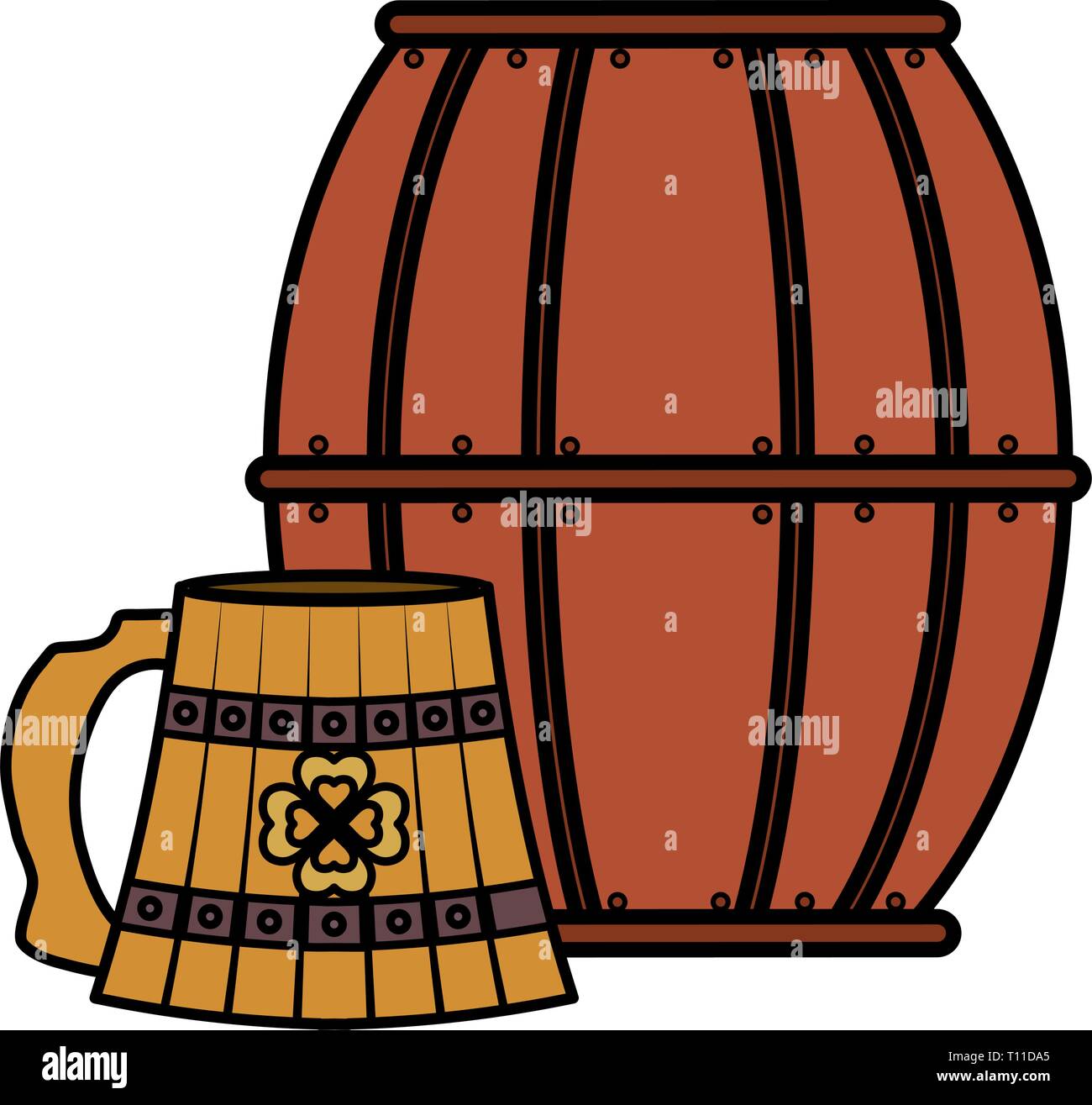 beer wooden jar and barrel with clover vector illustration design Stock ...