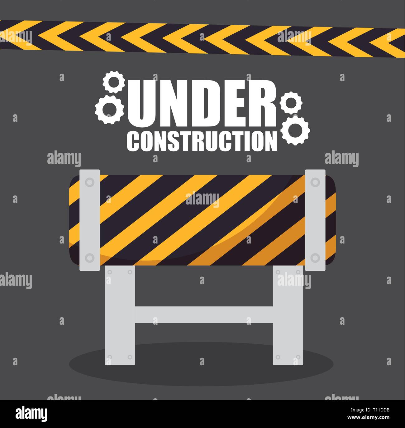 under construction label with barricade fence vector illustration ...