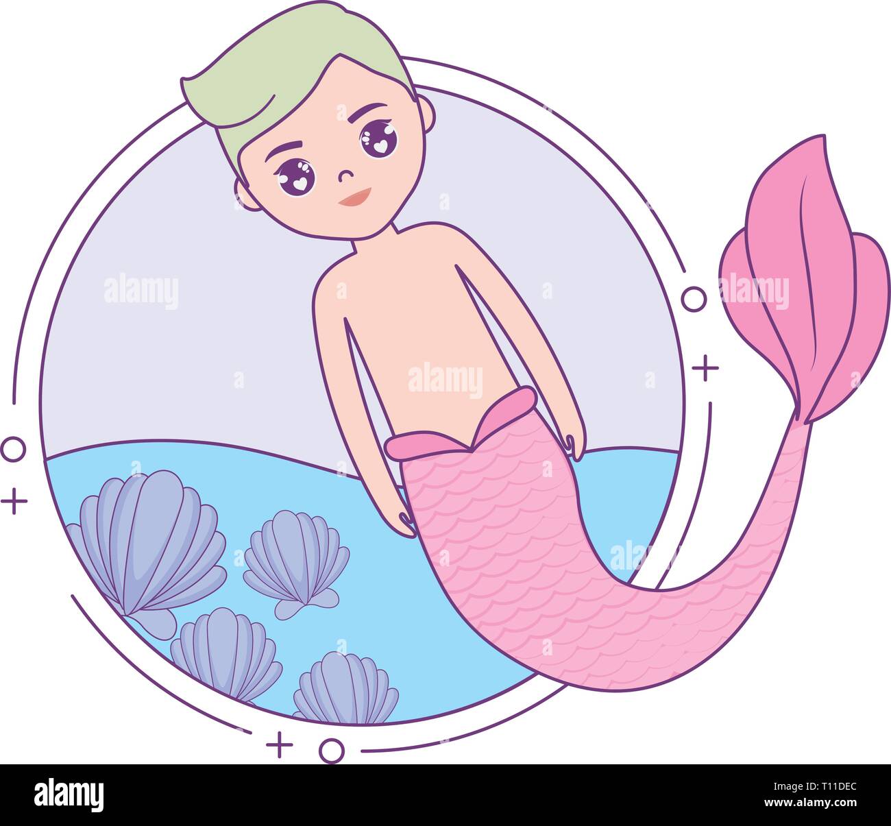mermaid male with sea in frame circular vector illustration design ...