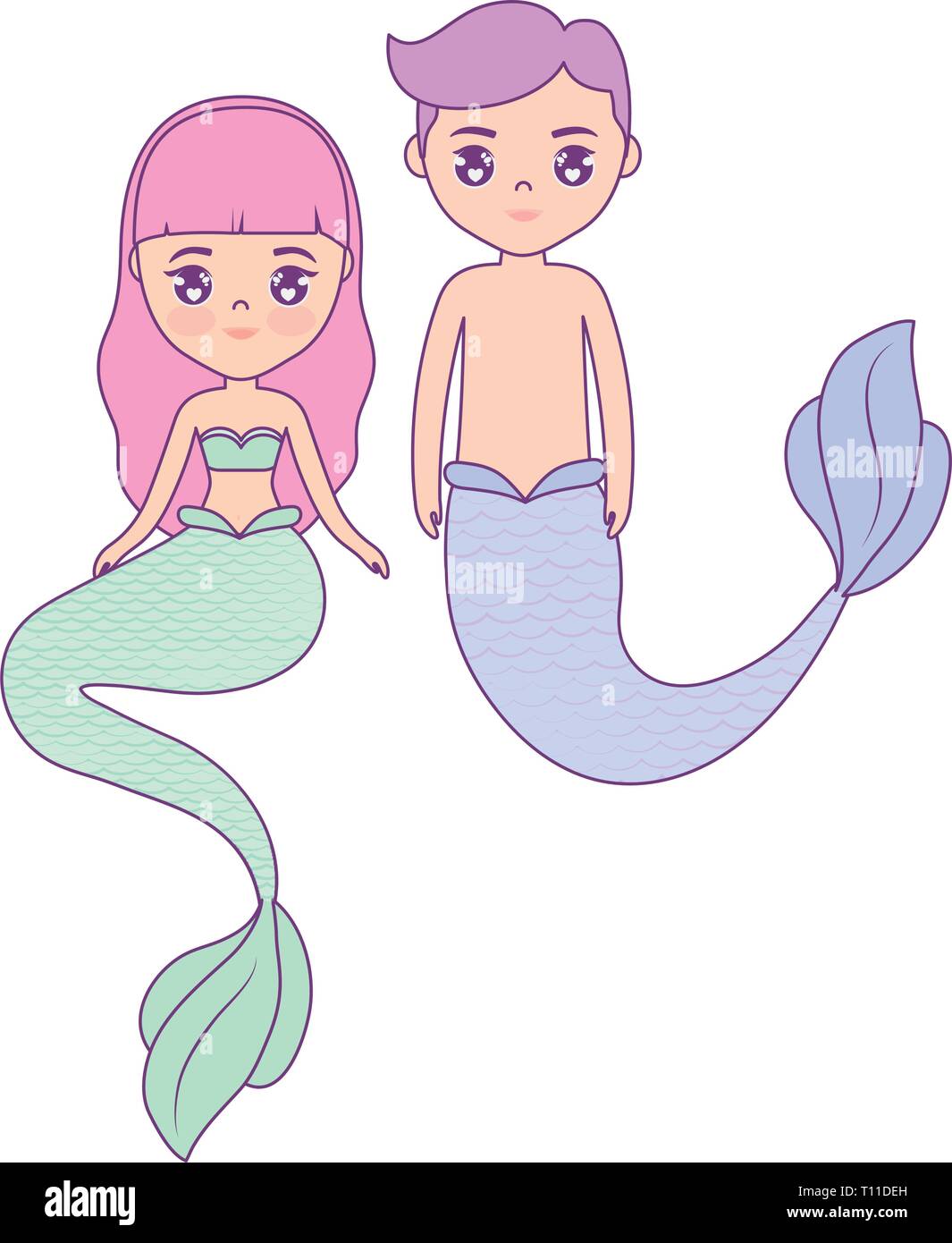cute couple mermaids character vector illustration design Stock Vector ...