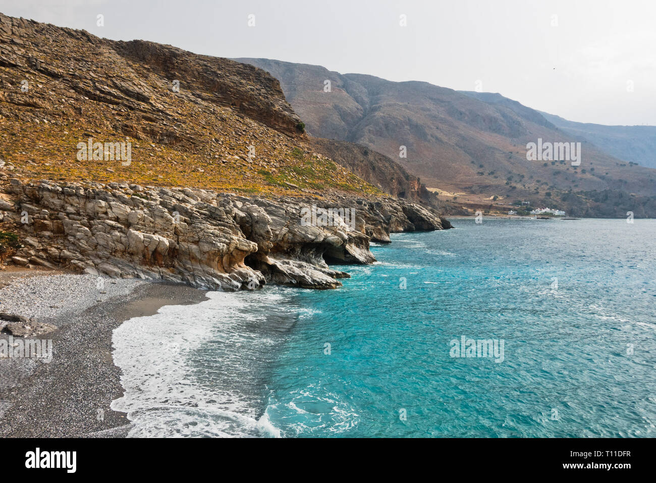 Marmara beach at the end of Aradena gorge and coastline alongside e4 ...