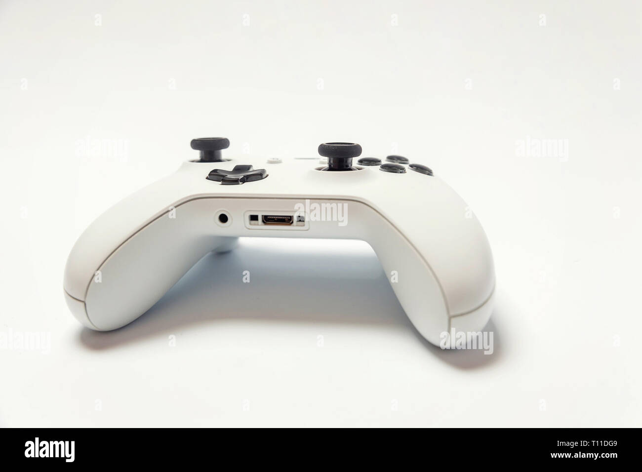 White joystick gamepad, game console isolated on white background ...