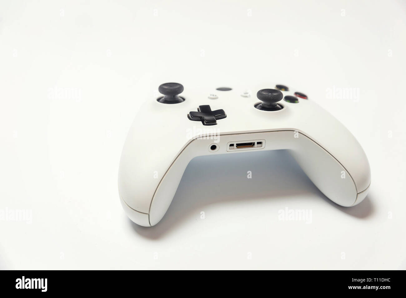 White joystick gamepad, game console isolated on white background ...