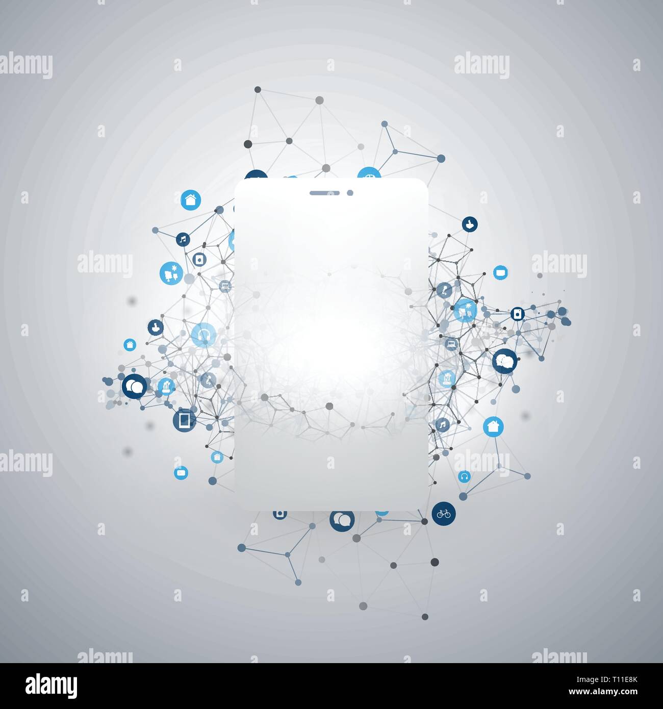 Internet of Things, Cloud Computing Design Concept with Mobile Phone Silhouette and Icons ...