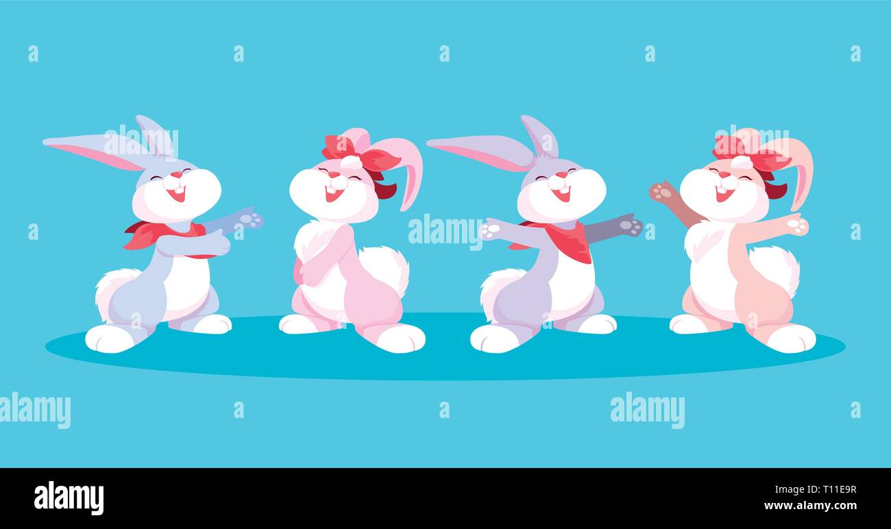 group of cute rabbits animals vector illustration design Stock Vector ...